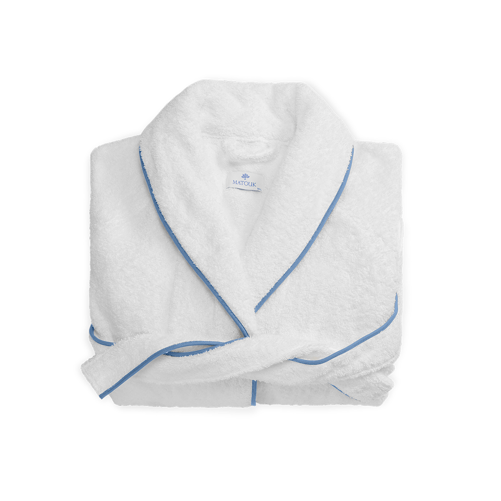 Matouk Cairo Robe White/Azure | The Linen Gallery
